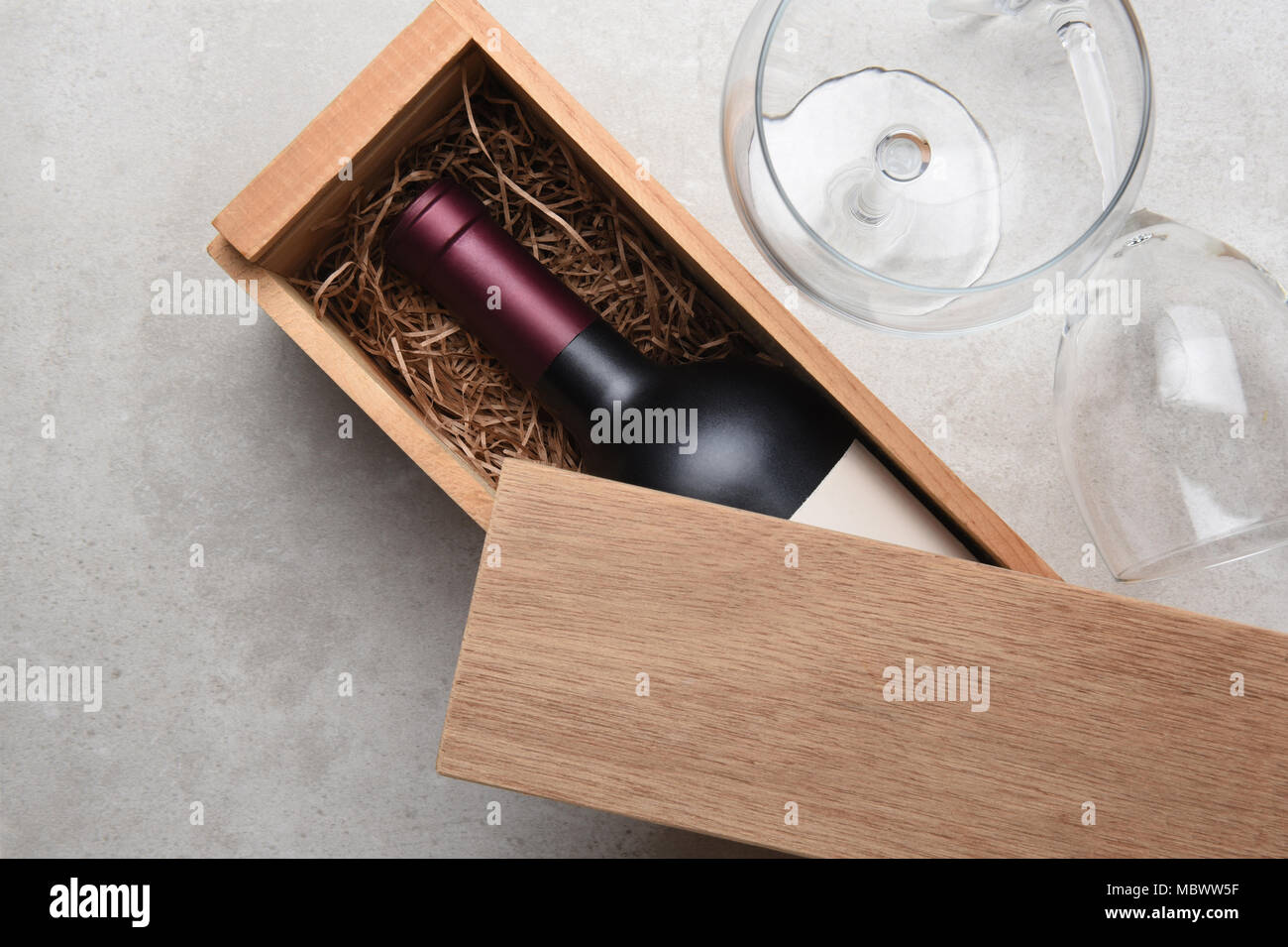 Red Wine Box: A single bottle of Cabernet in a wood box partially ...