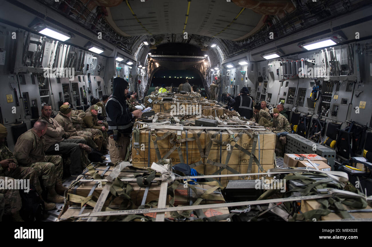 U.S. Air Force C-17 Globemaster III loadmasters, assigned to the 816th ...