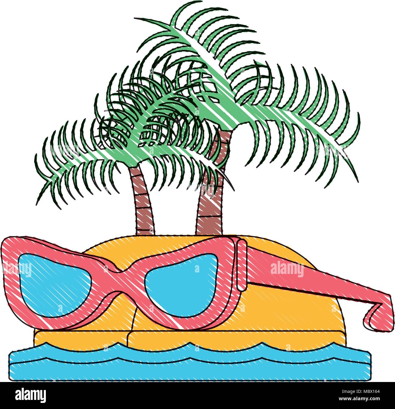 beach with sunglasses over white background, colorful design. vector ...