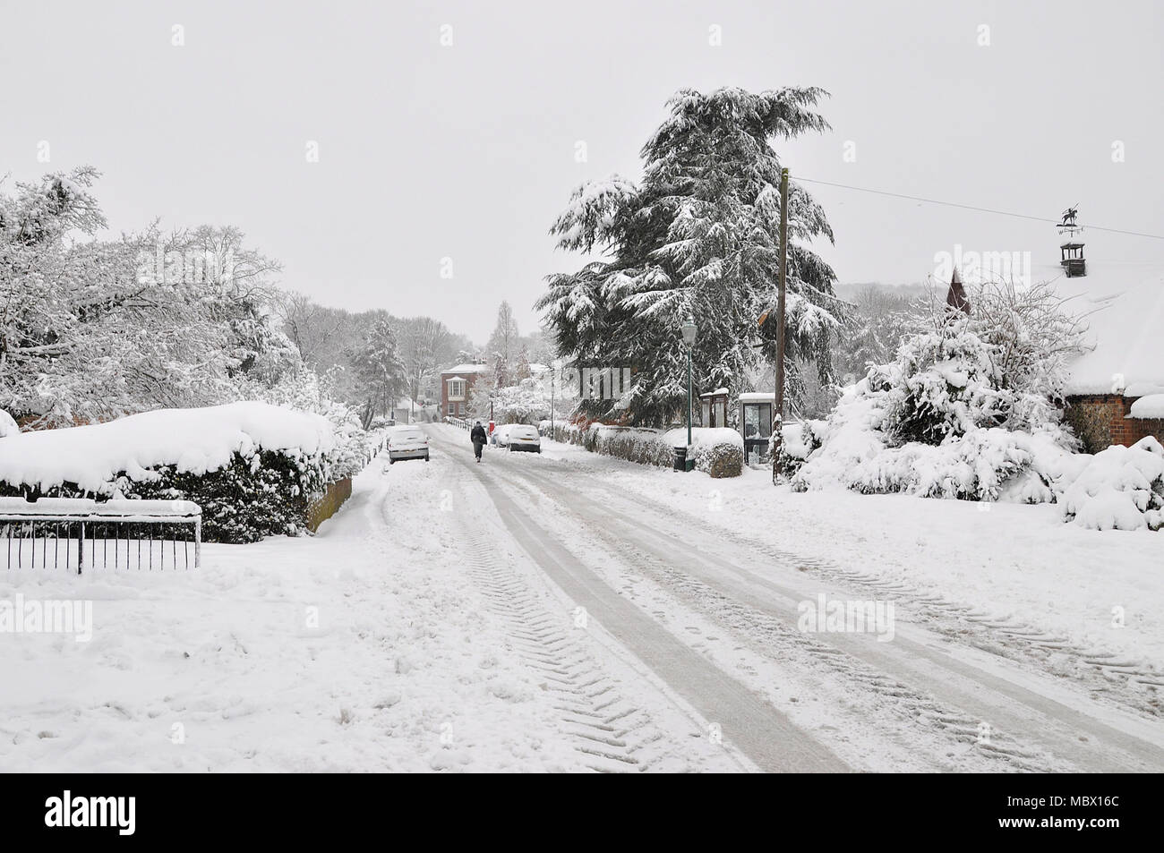 Farningham village, Kent, in heavy snow in winter. Farningham is a ...