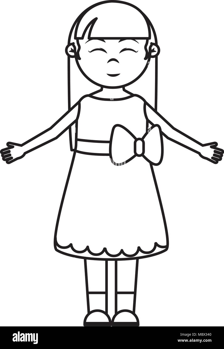 line happy girl with dress clothes and hairstyle Stock Vector Image ...