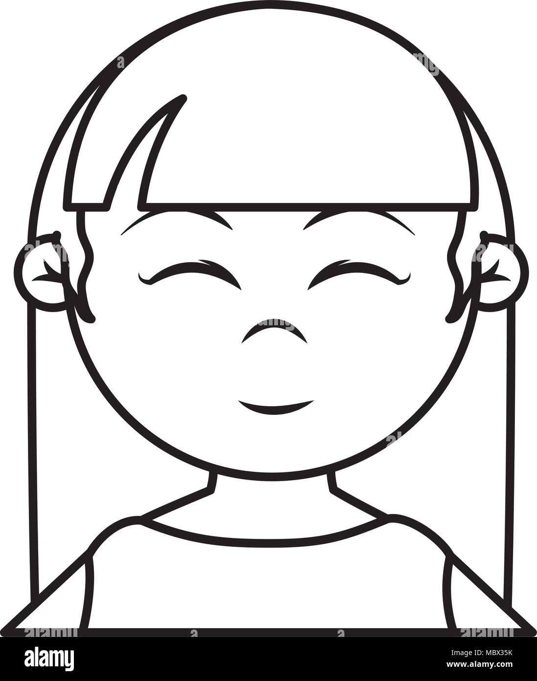 line happy girl head with hairstyle and face expression Stock Vector ...