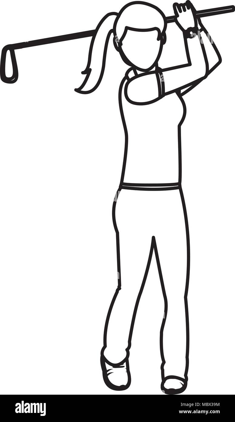 line woman golfer with uniform and golf bat Stock Vector Image & Art ...