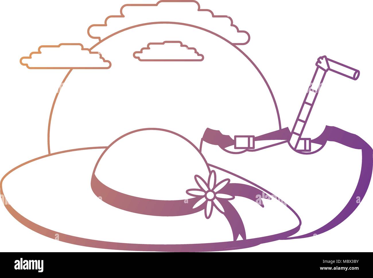 beach hat and coconut drink icon over white background, colorful design ...