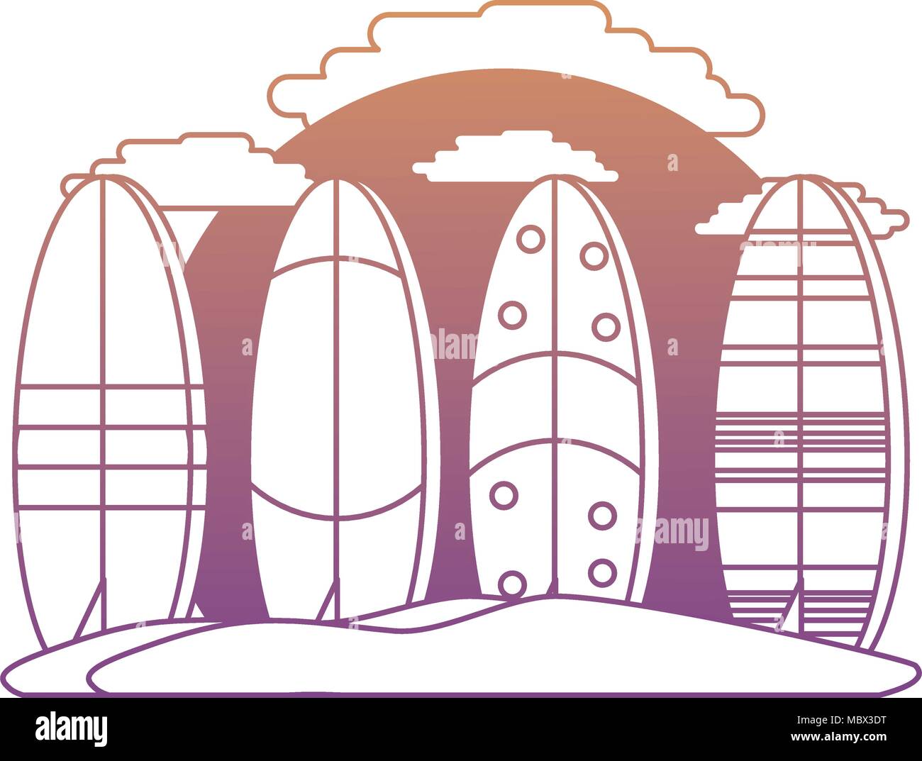 surfboards in the sand over white background, colorful design. vector ...