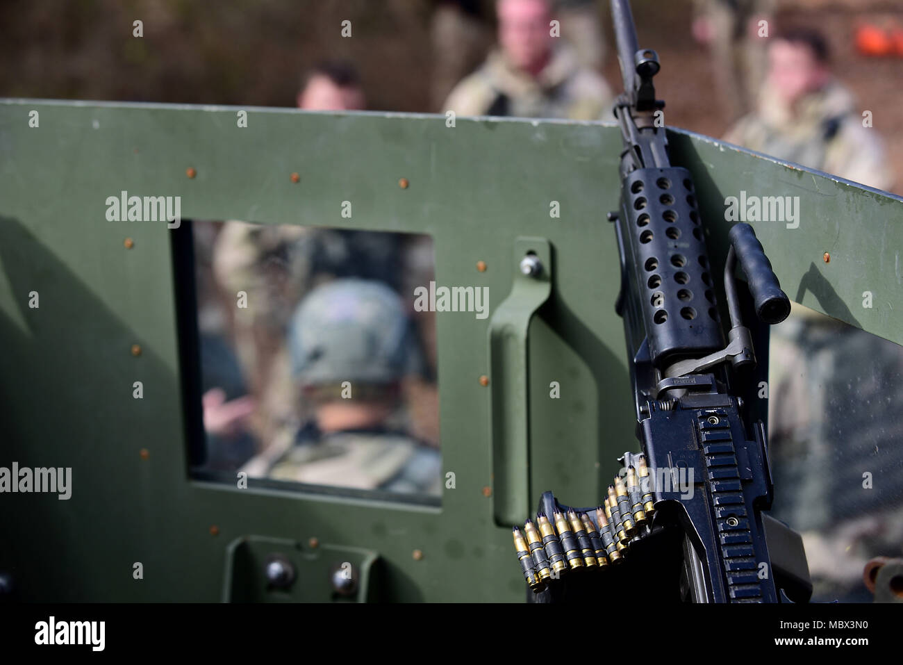 An M240-Bravo is secured atop a Humvee during exercise Thunderdome 18 ...