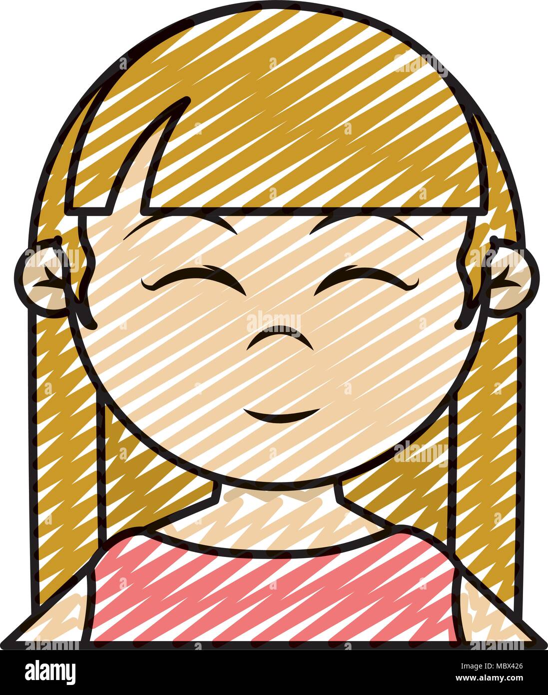 doodle happy girl head with hairstyle and face expression Stock Vector ...