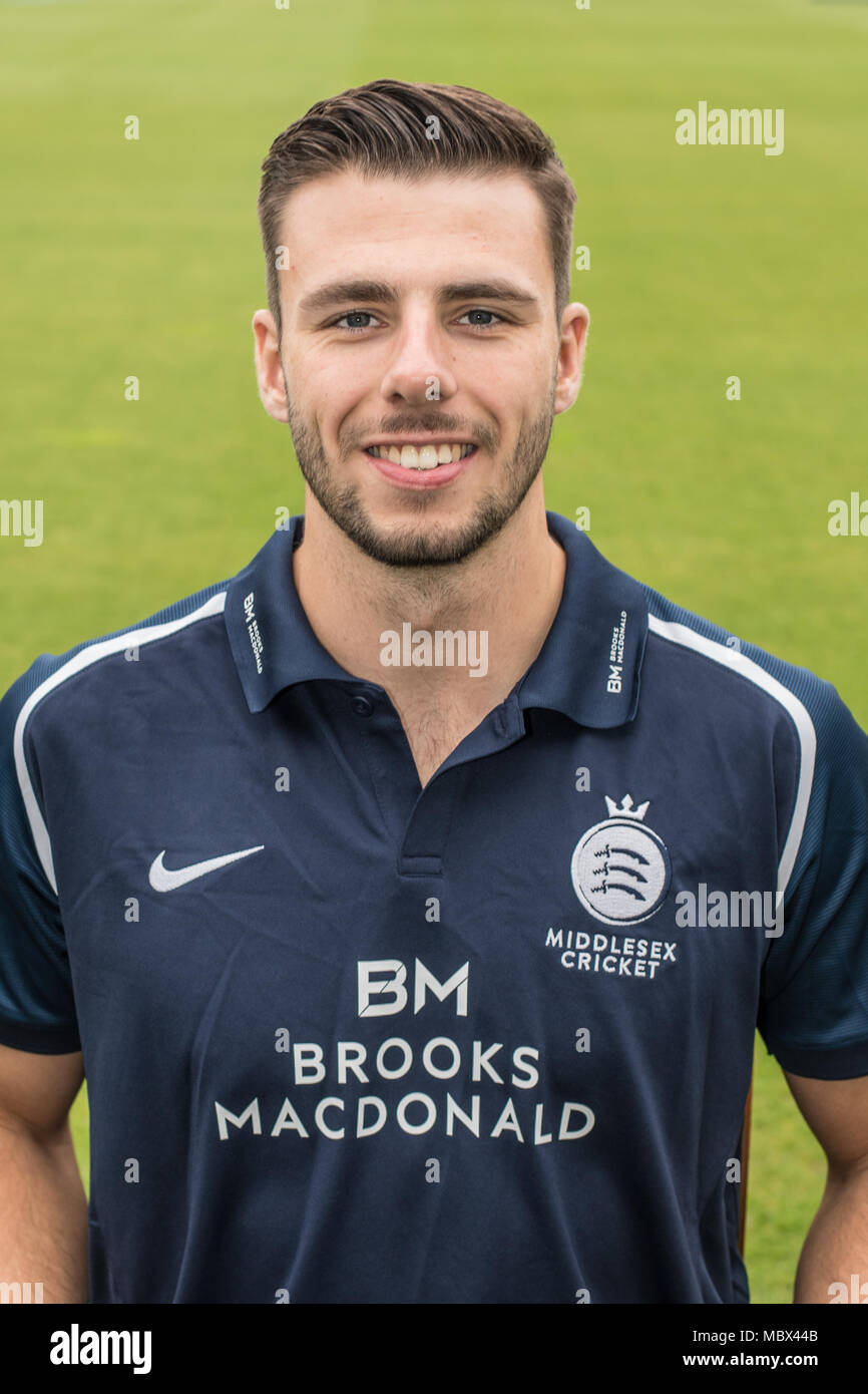 London, UK. 11th Apr, 2018. Tom Barber of Middlesex County Cricket Club ...