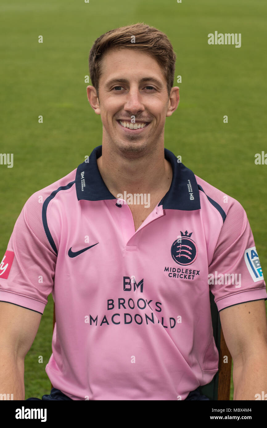 London, UK. 11th Apr, 2018. John Simpson of Middlesex County Cricket ...