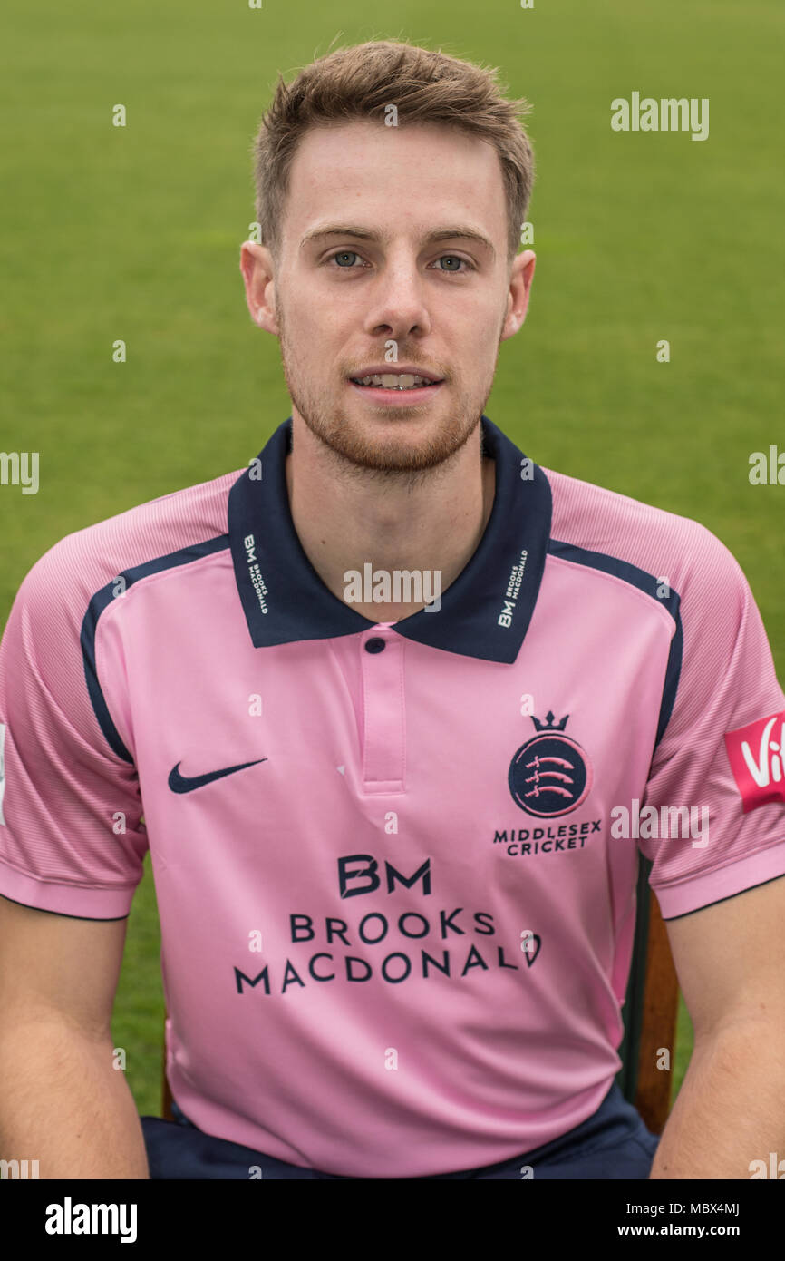 London, UK. 11th Apr, 2018. Robbie White of Middlesex County Cricket ...