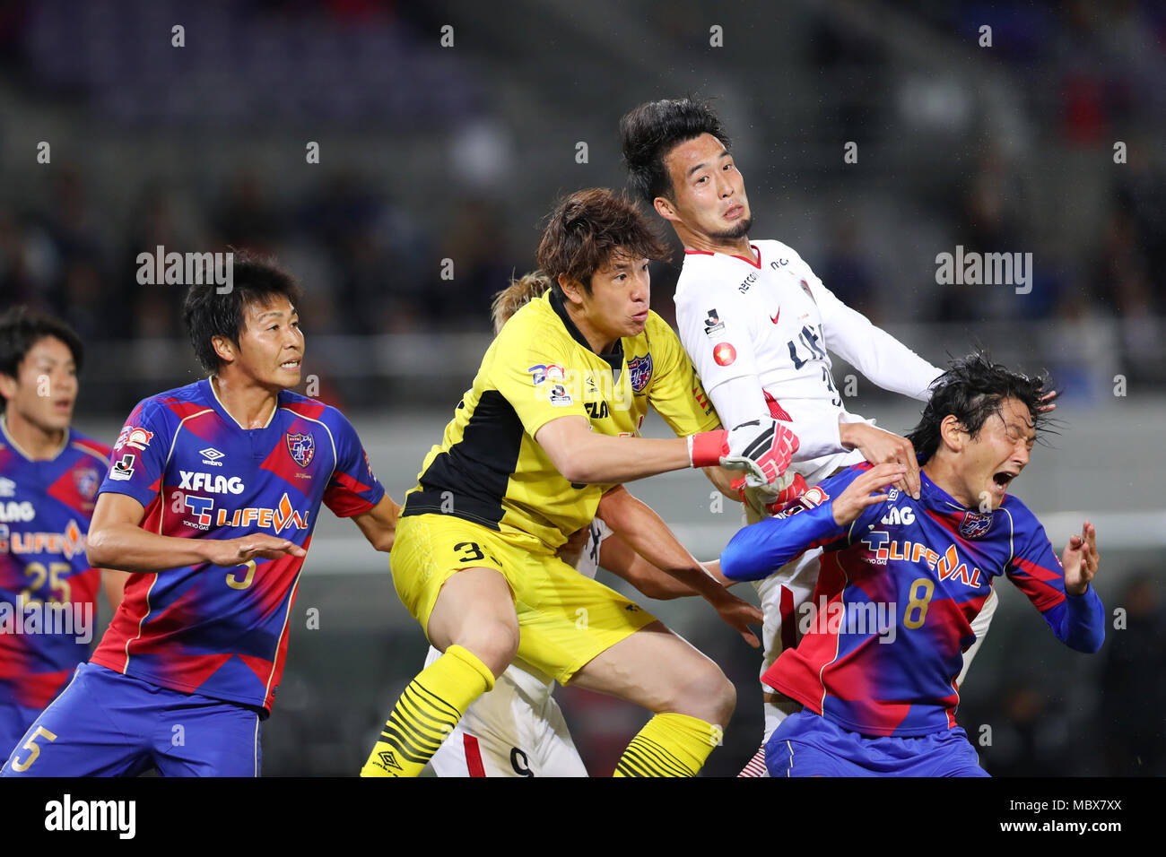 Ajinomoto Stadium, Tokyo, Japan. 11th Apr, 2018. (L-R) Yuichi Maruyama, Akihiro Hayashi (FC ...