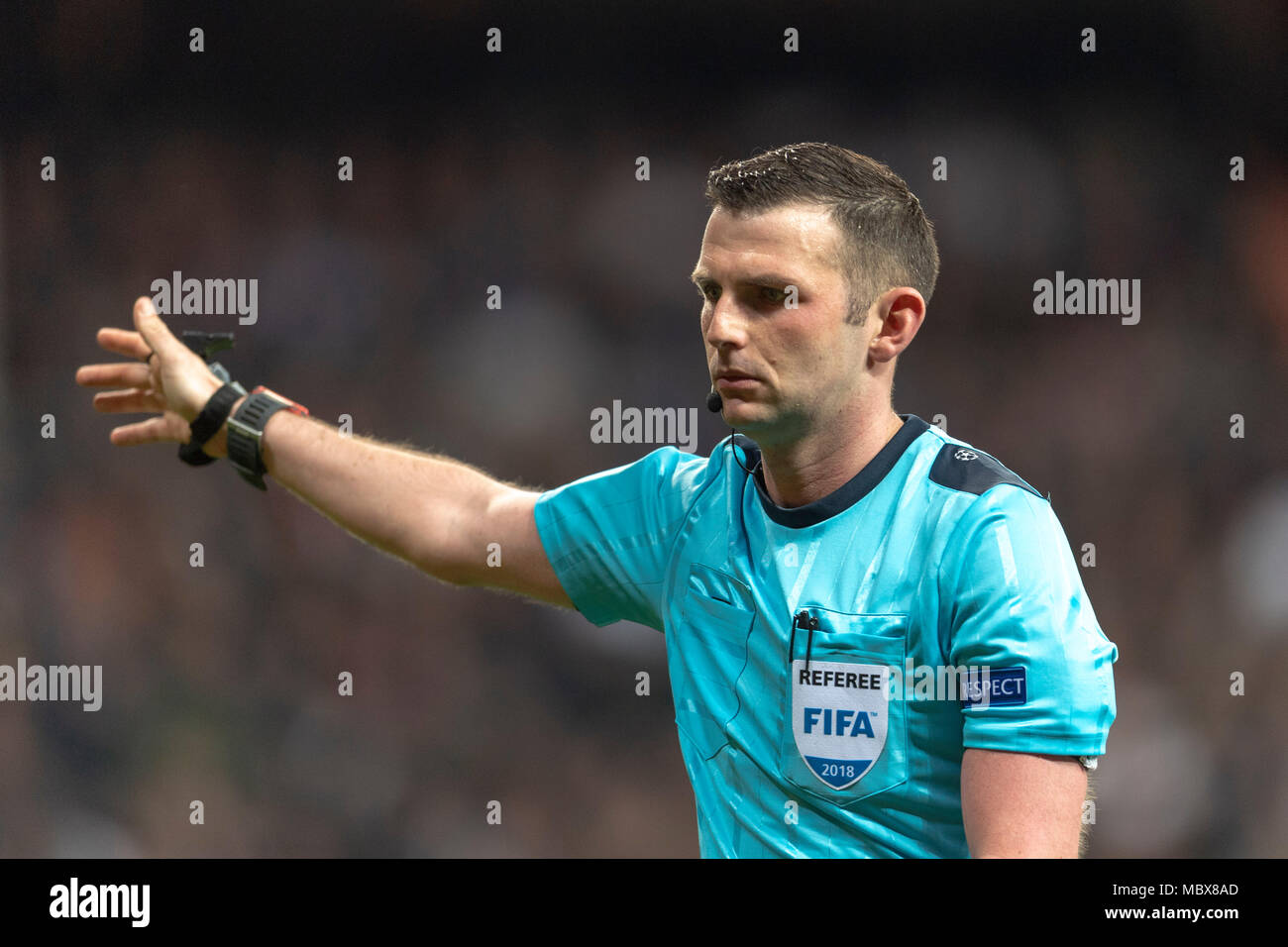 Madrid, Spain. 11th April, 2018. Michael Oliver Referee during the Uefa ...