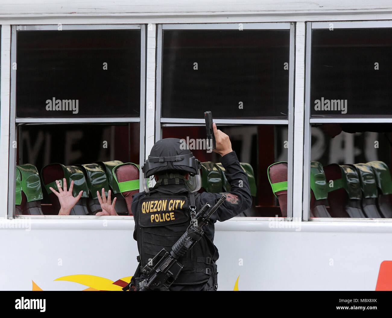 Quezon City, Philippines. 12th Apr, 2018. A member of the Special ...