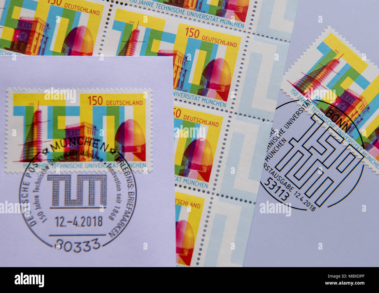 Munich, Germany. 12th April, 2018. A special postage stamp celebrating ...