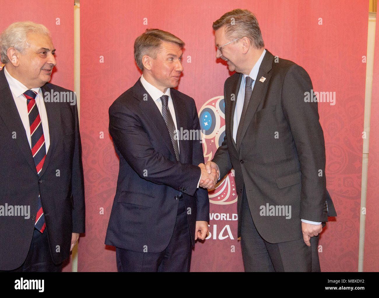11 April 2018, Germany, Berlin: Russian ambassador Sergey Nechayev (l-r ...