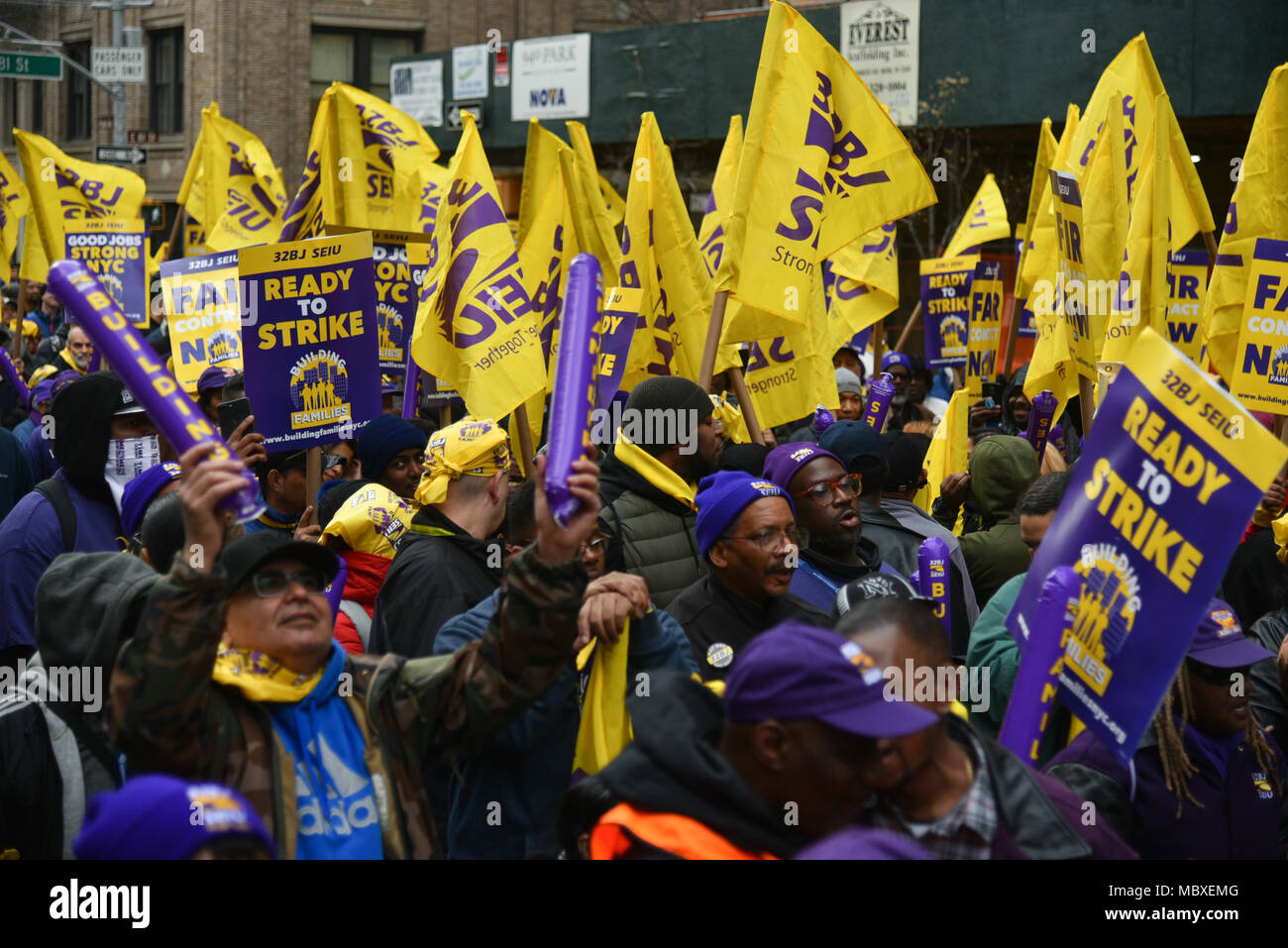 New York, USA. 11th Apr, 2018. Thousands of janitors, porters, handymen ...