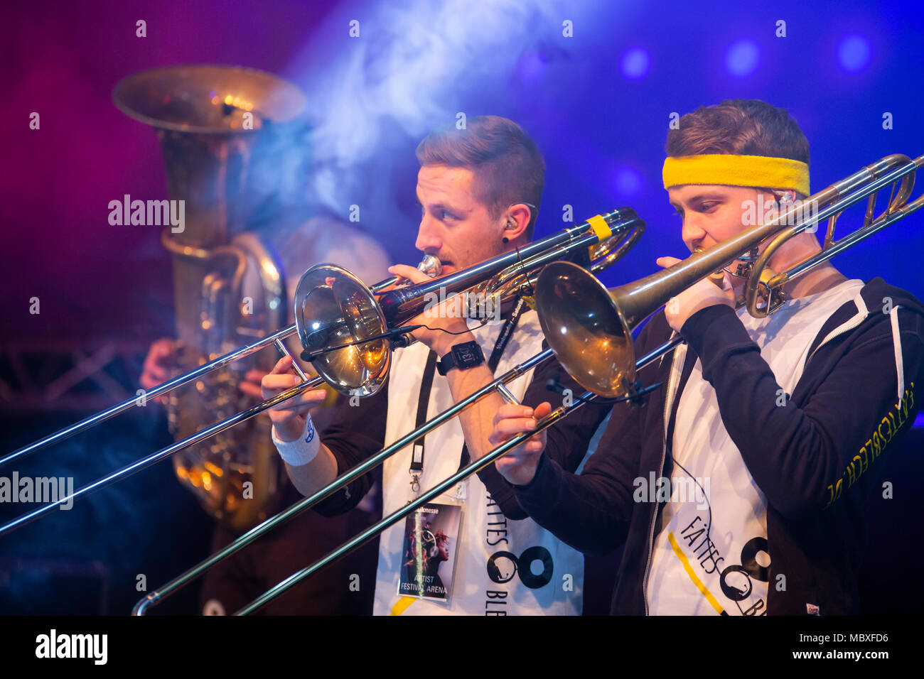 Frankfurt/Main, Germany. 11th April, 2018. Fättes Blech, German brass ...
