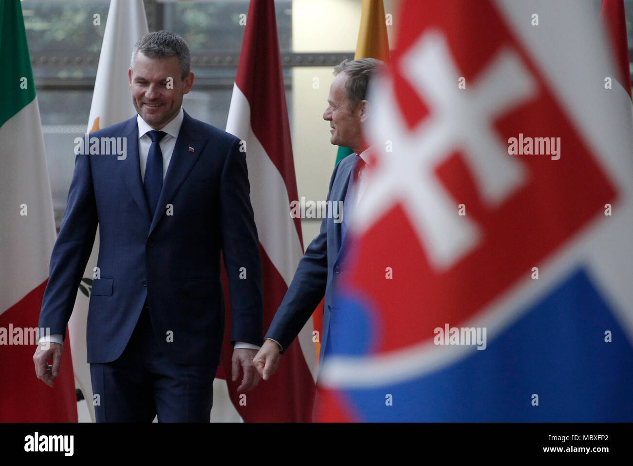 Brussels, Belgium. 12th April 2018.Prime Minister of Slovakia, Peter ...