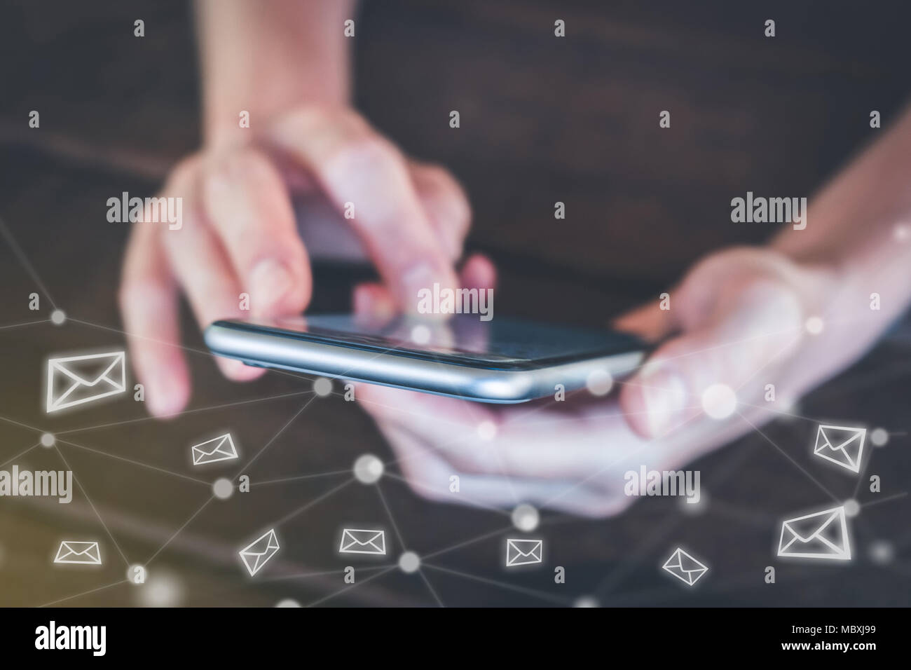 hands on smartphone letter illustration - email on mobile phone concept ...