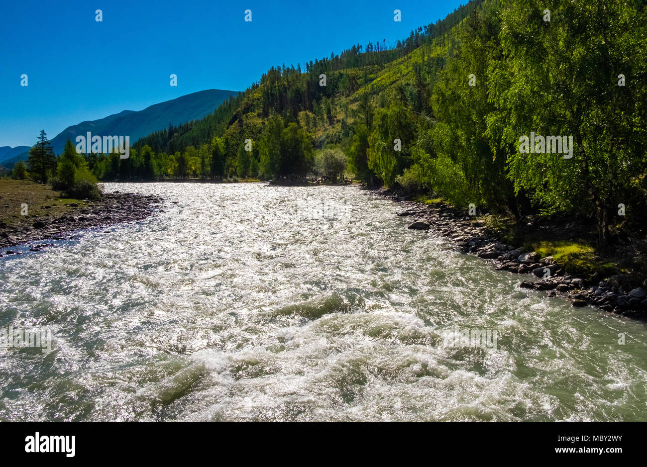 Mountain landscape. The Chuya River in the Altai Republic Stock Photo ...