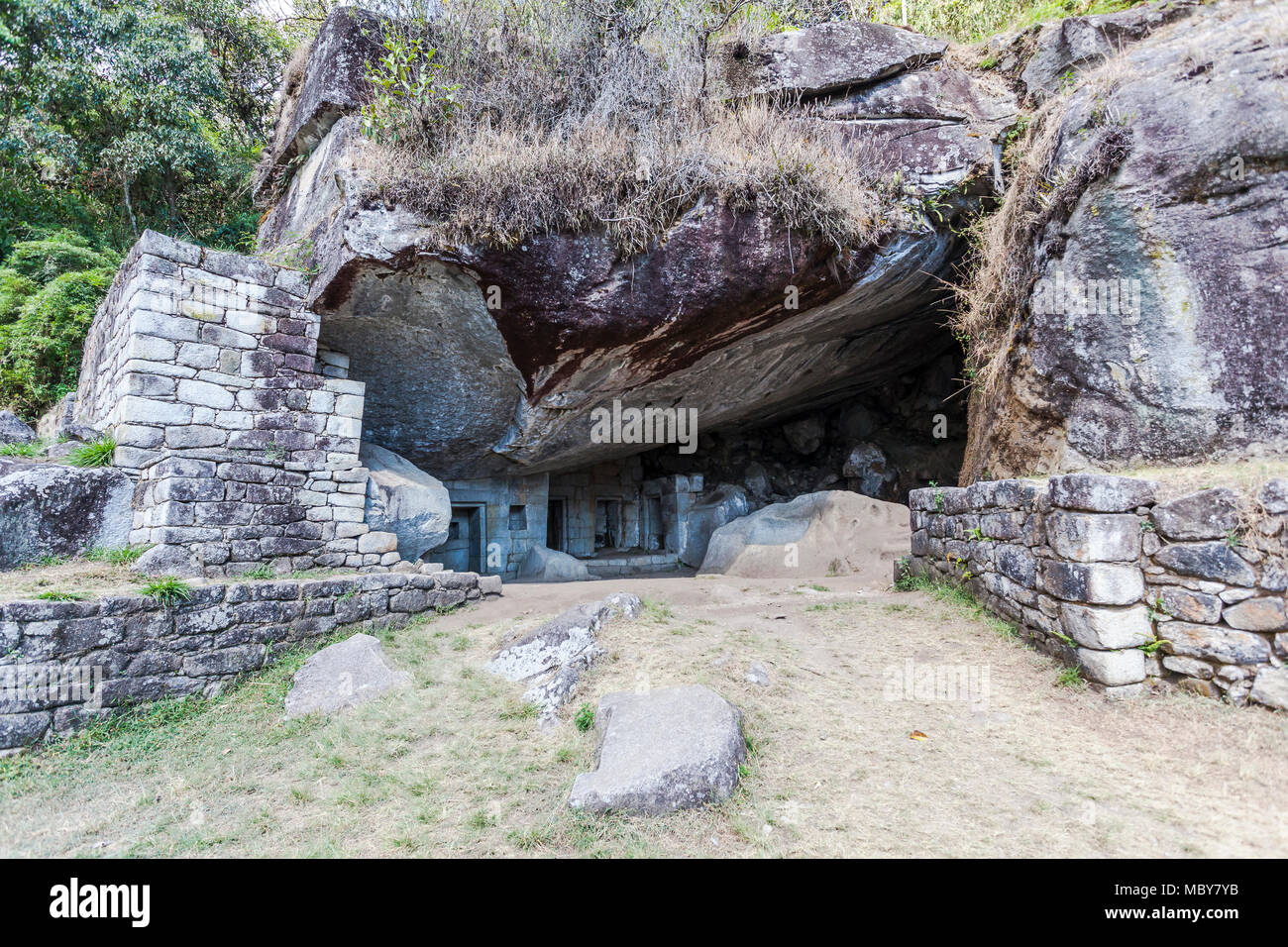 Temple of the Moon at the bottom of Wayna Picchu in Machu Picchu, was ...
