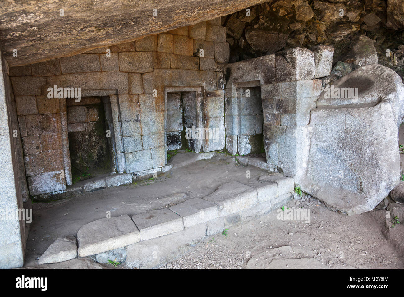 Temple of the Moon at the bottom of Wayna Picchu in Machu Picchu, was ...