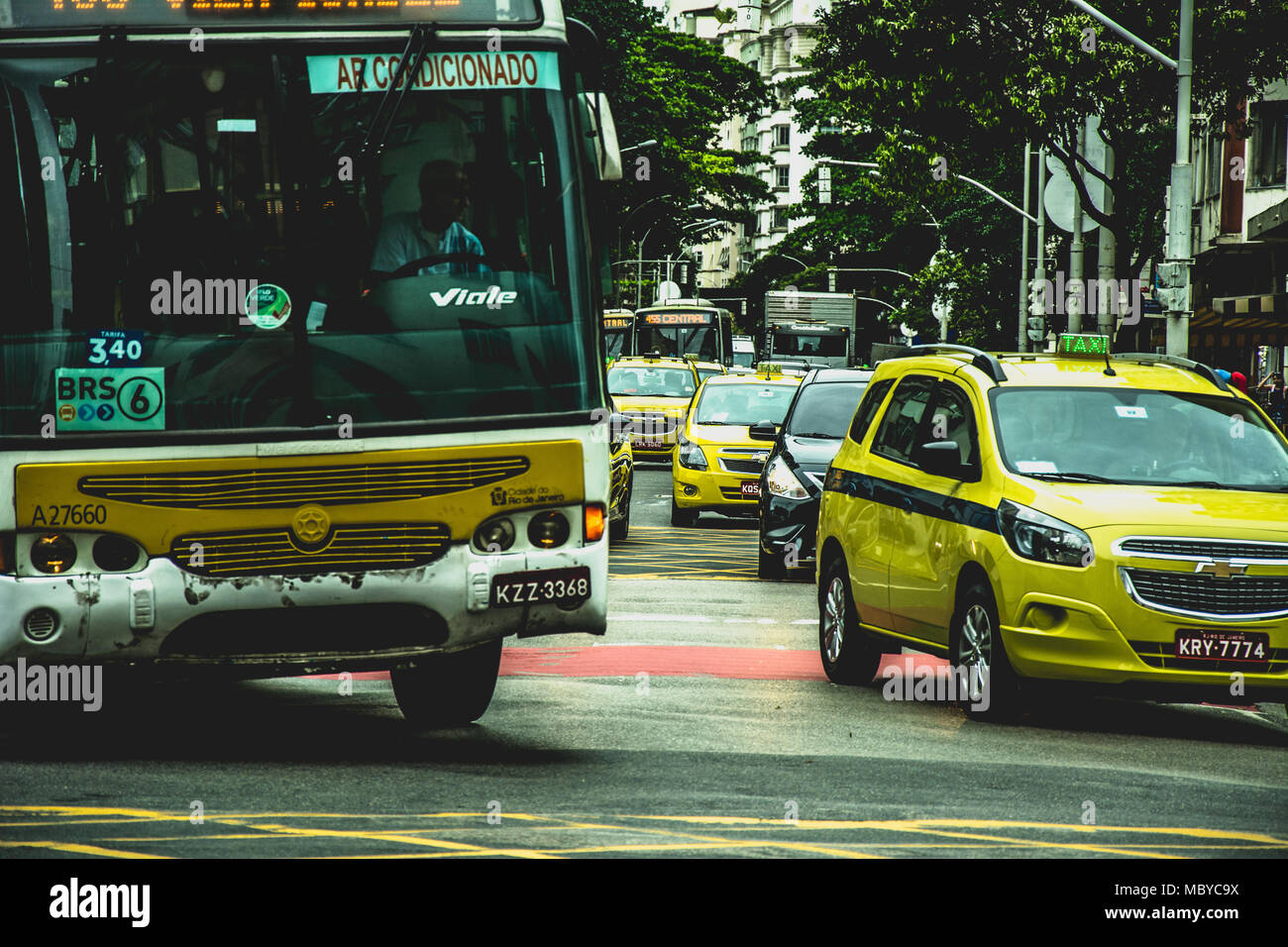Rio de Janeiro, Brazil - December, 2017. Intense traffic in Rio de ...
