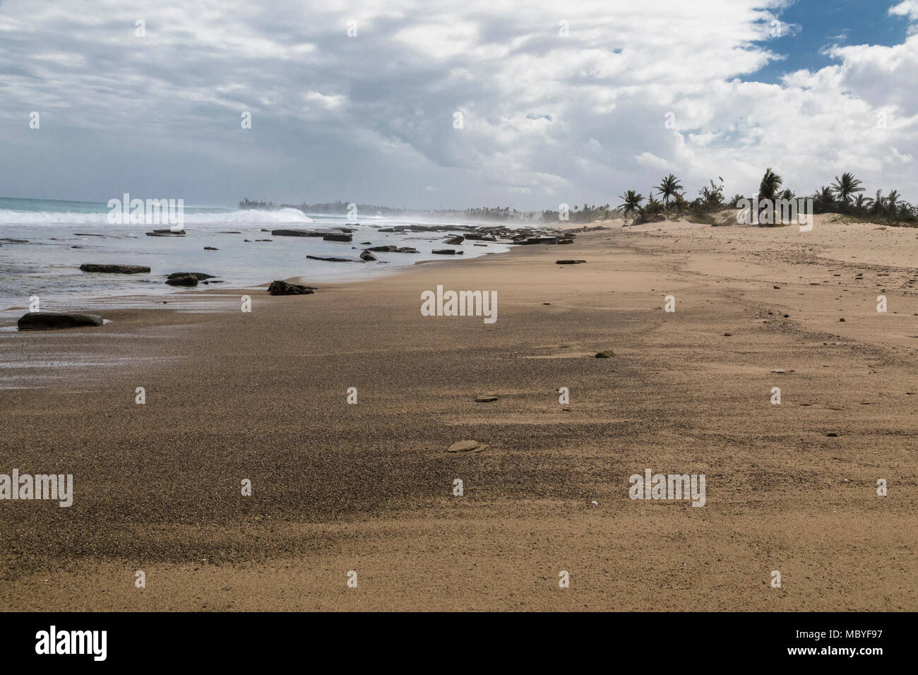 Camuy, Puerto Rico, March 15, 2018 – A beach and sand dunes along the ...