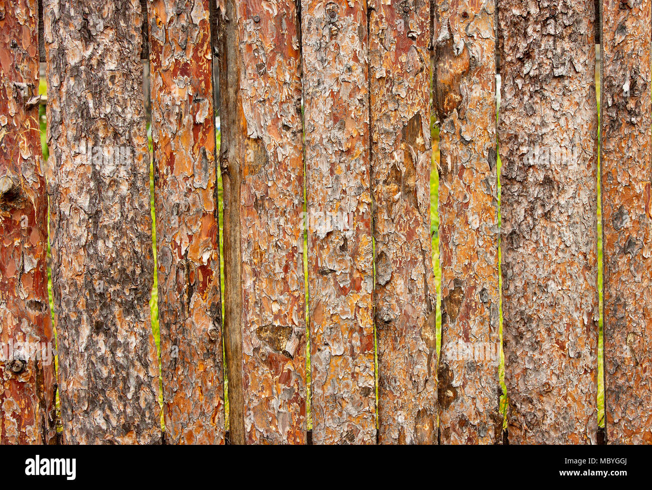 A fence made of pine slab Stock Photo - Alamy