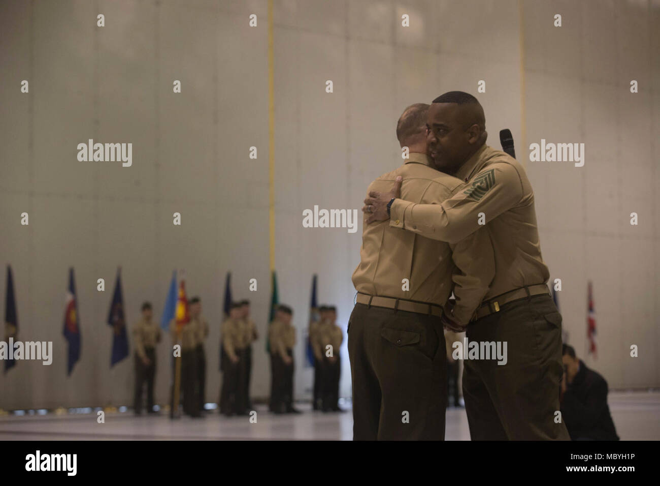 U.S. Marine Corps Col. Garrett Hoffman, left, commanding officer ...