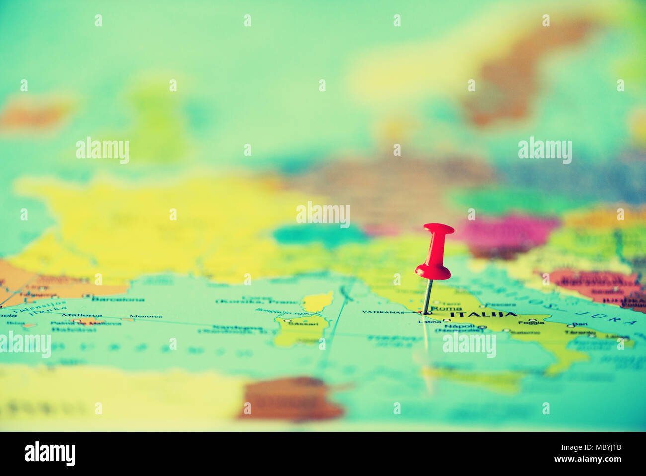 Red pushpin, thumbtack, pin showing the location, travel destination ...