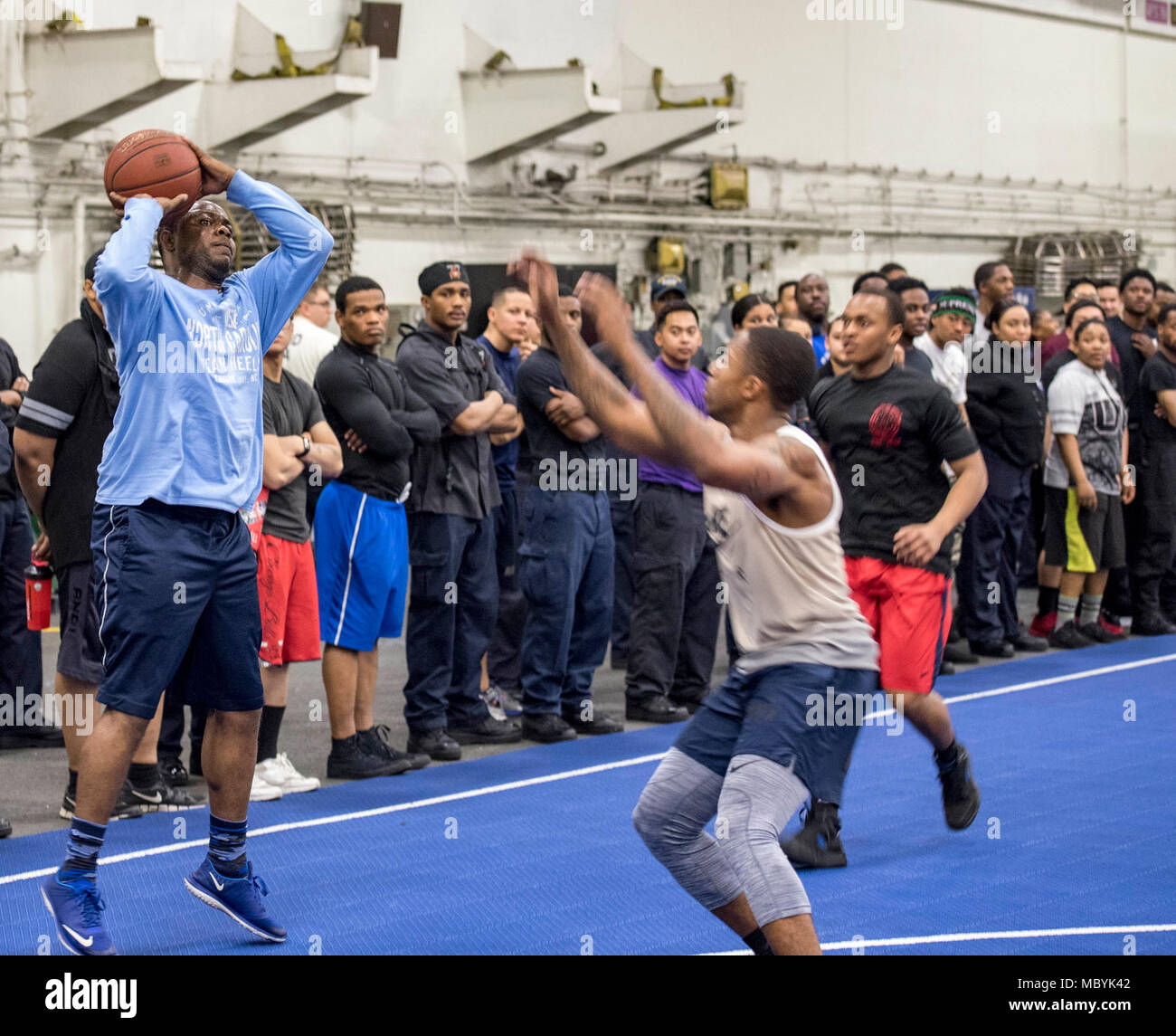 ATLANTIC OCEAN (March 31, 2018) Sailors compete during a basketball ...