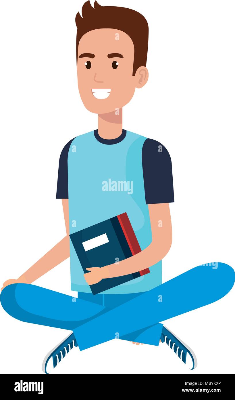 man student sitting on the floor avatar character Stock Vector Image ...