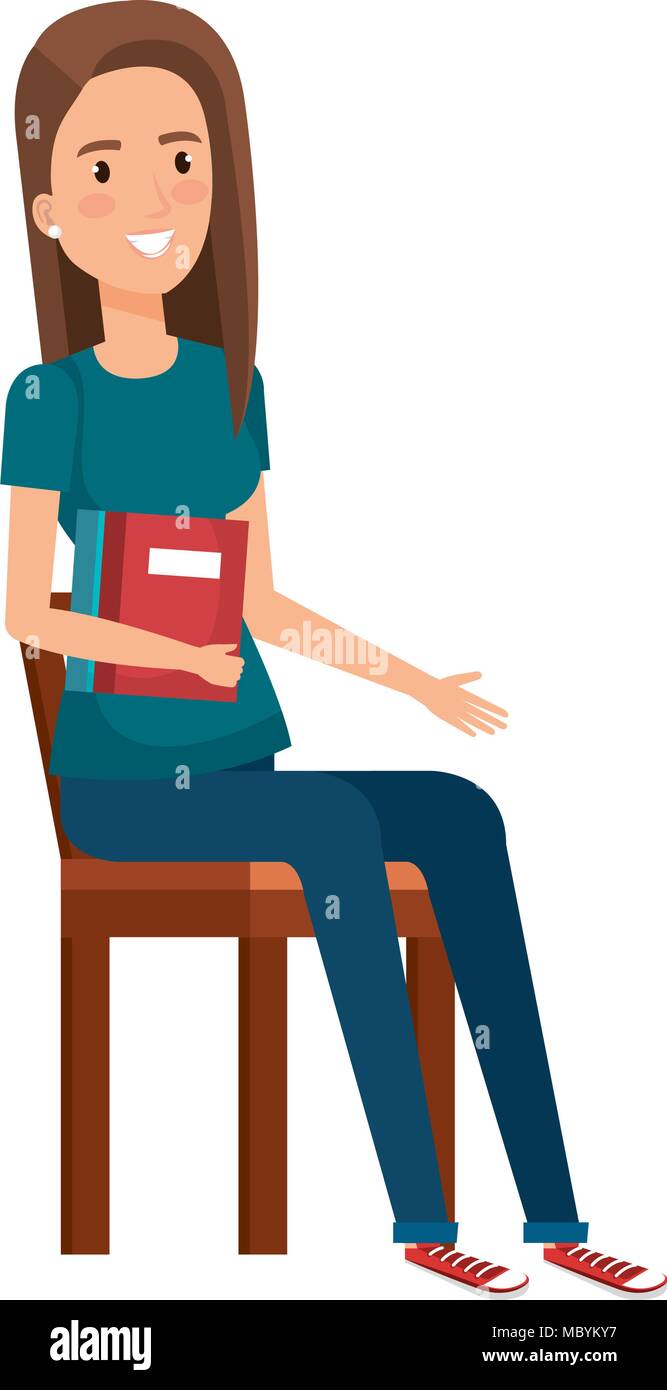 woman student sitting in chair avatar character Stock Vector Image ...