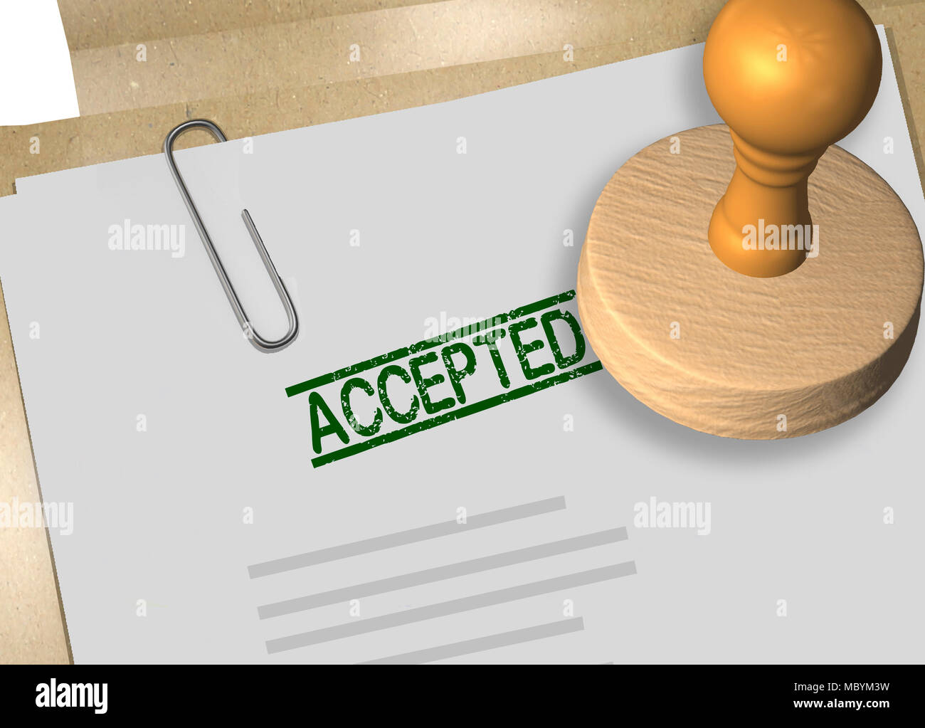 3D illustration of ACCEPTED stamp title on business document or ...