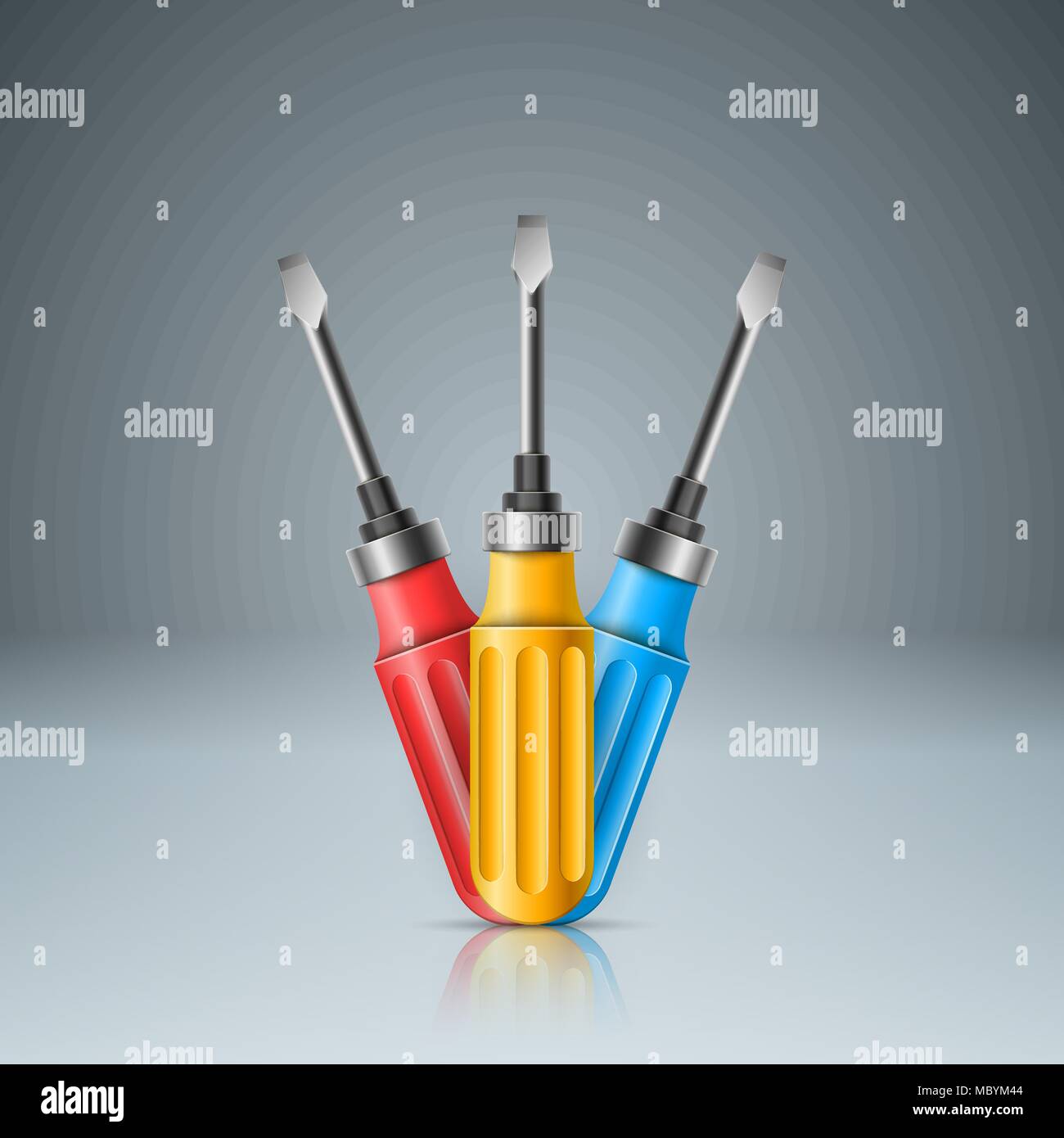 Three screwdriver realistic icon on the grey background Stock Vector ...