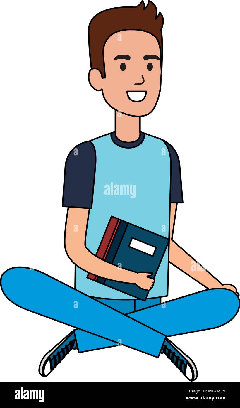 man student sitting on the floor avatar character Stock Vector Image ...