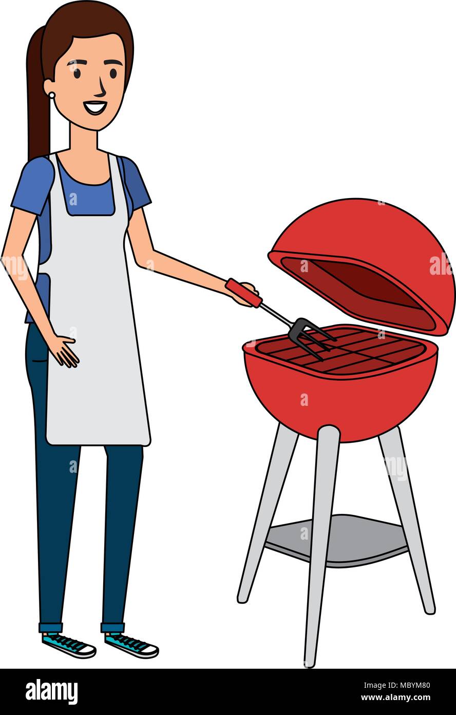 Young girl cooking barbeque Stock Vector Images - Alamy