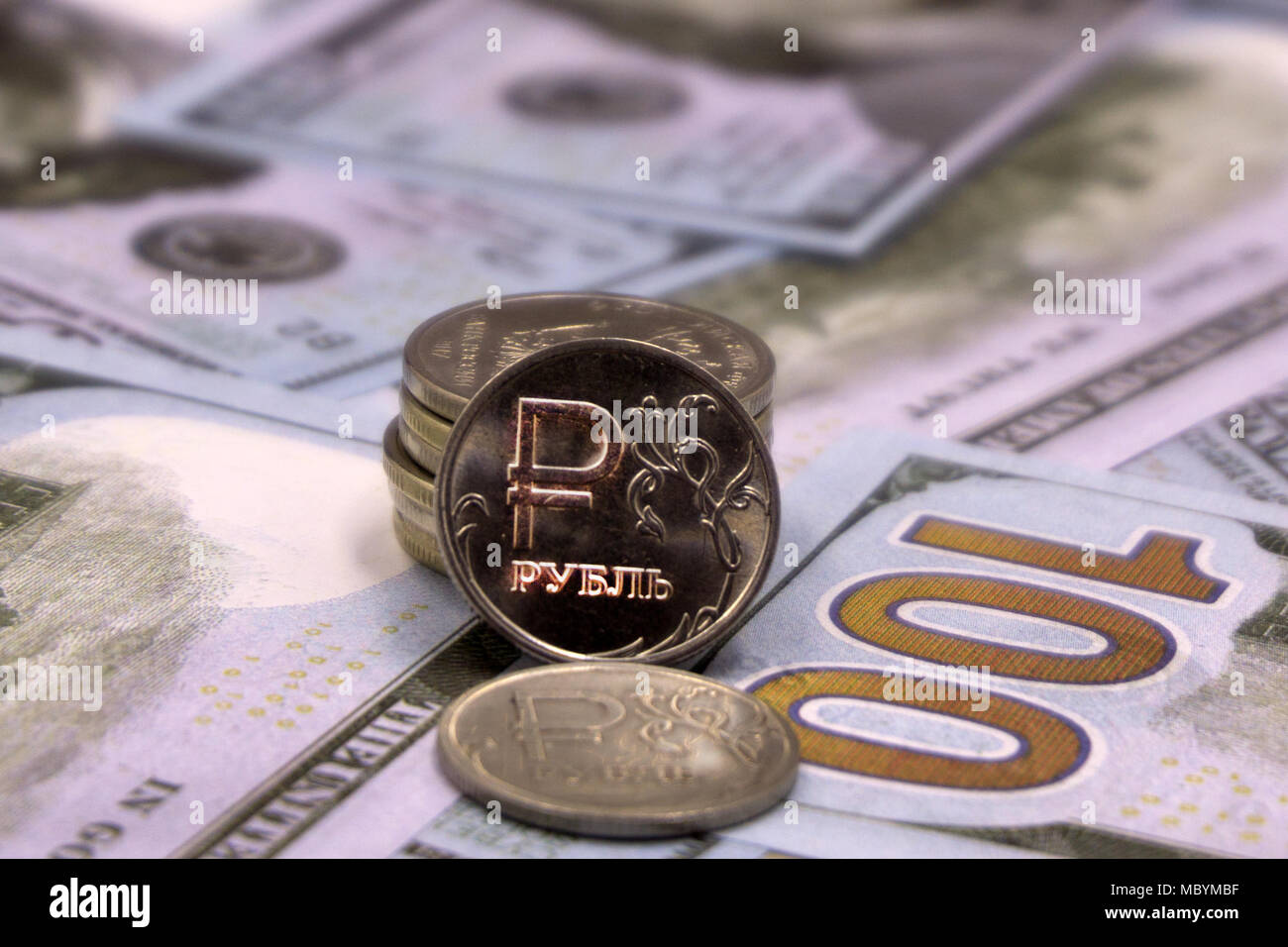 one ruble against us dollar background Stock Photo - Alamy