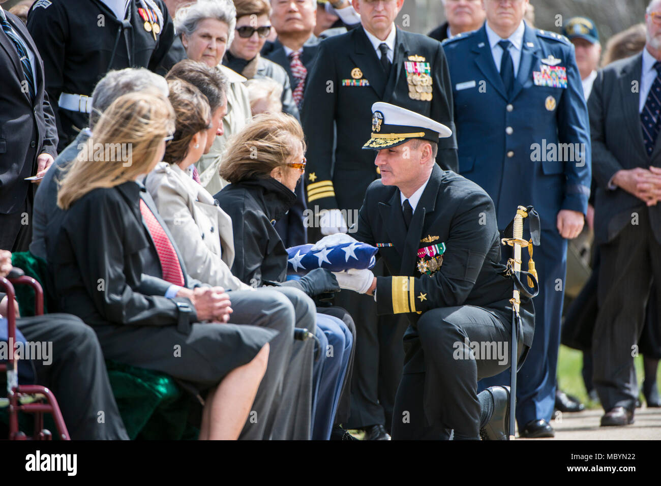 U.S. Navy Rear Adm. William J. Galinis, program executive officer, ships; presents the American ...