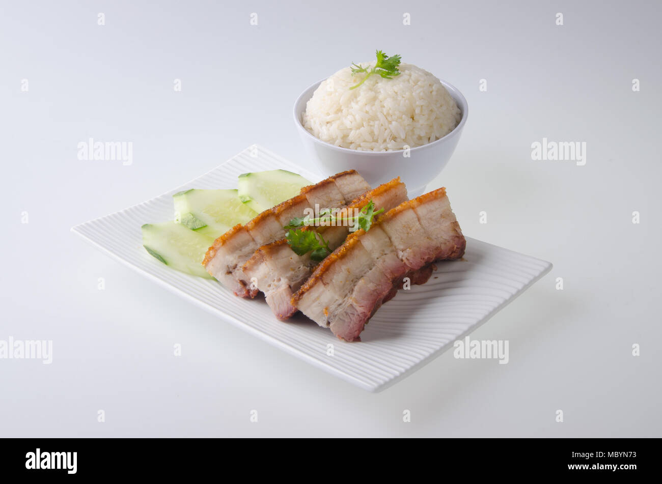 pork. BBQ Pork and Crispy Pork with Rice Stock Photo - Alamy
