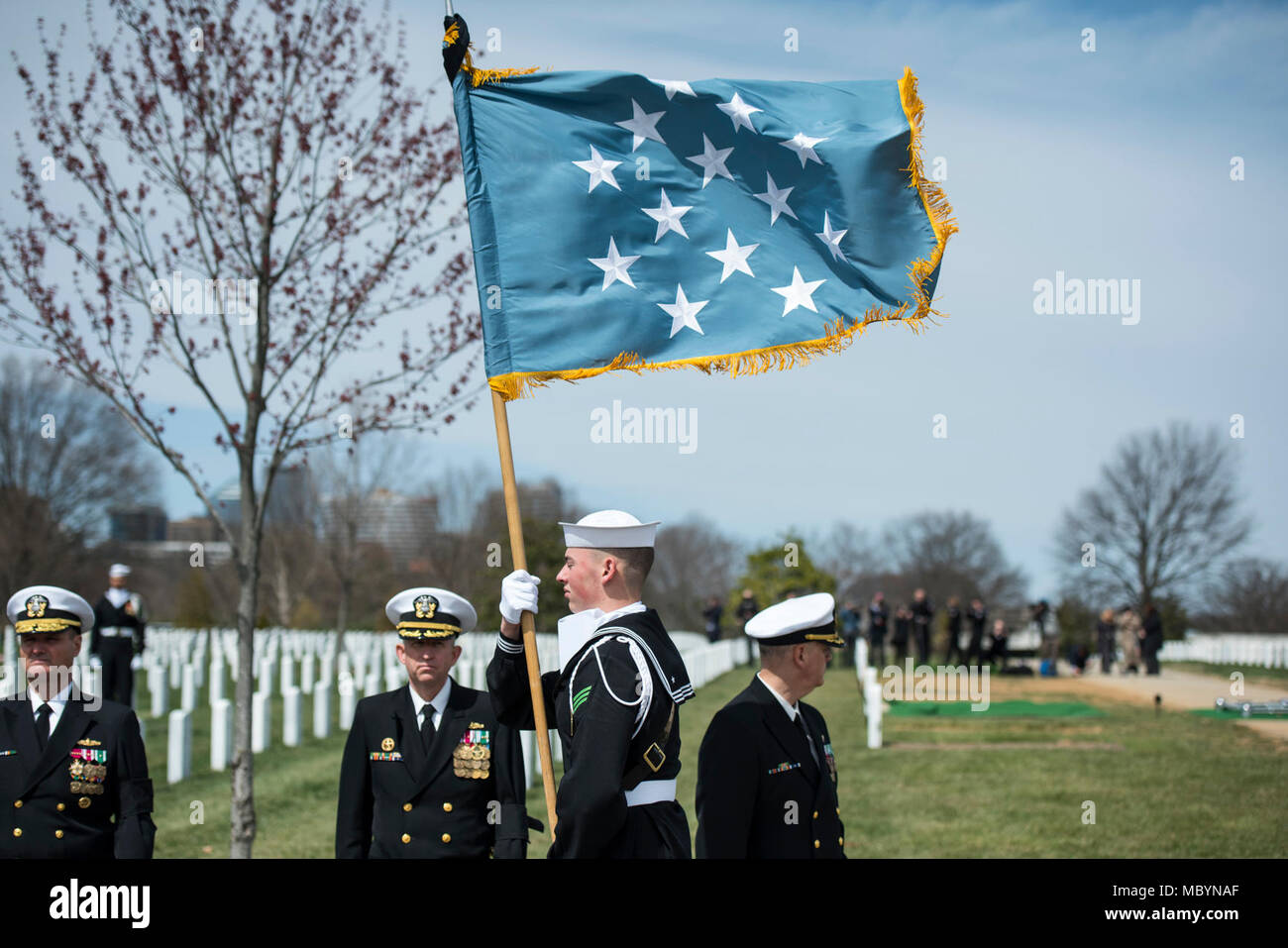 A Personal Color Bearer of The U.S. Navy Ceremonial Guard carries the ...