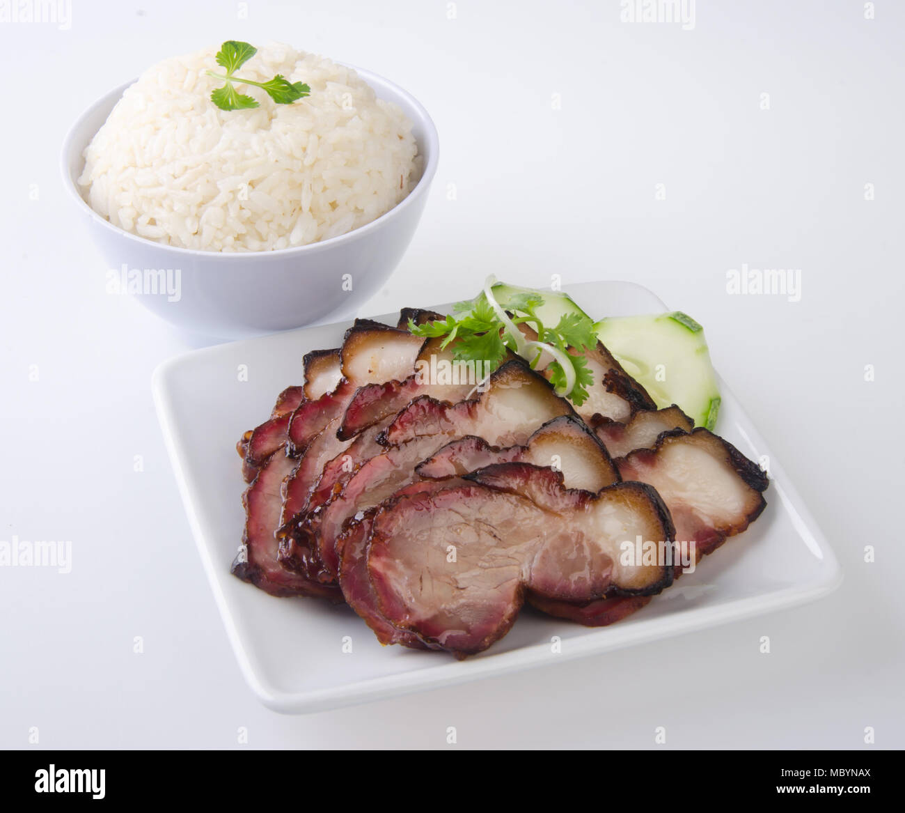 pork. BBQ Pork and Crispy Pork with Rice Stock Photo - Alamy