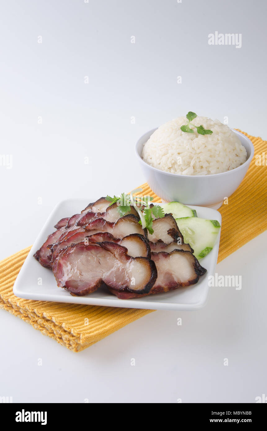 pork. BBQ Pork and Crispy Pork with Rice Stock Photo - Alamy