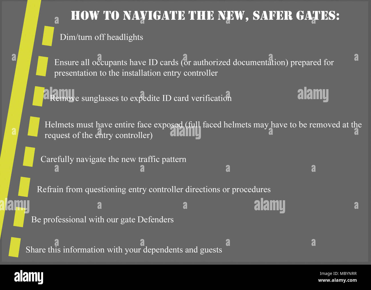 Military base gate safety notice Stock Photo - Alamy