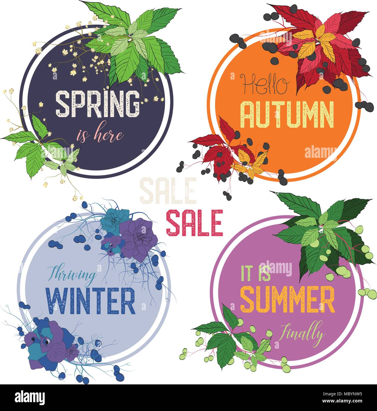 set of 4 seasons vector frames decorated with grapes leaves and roses ...