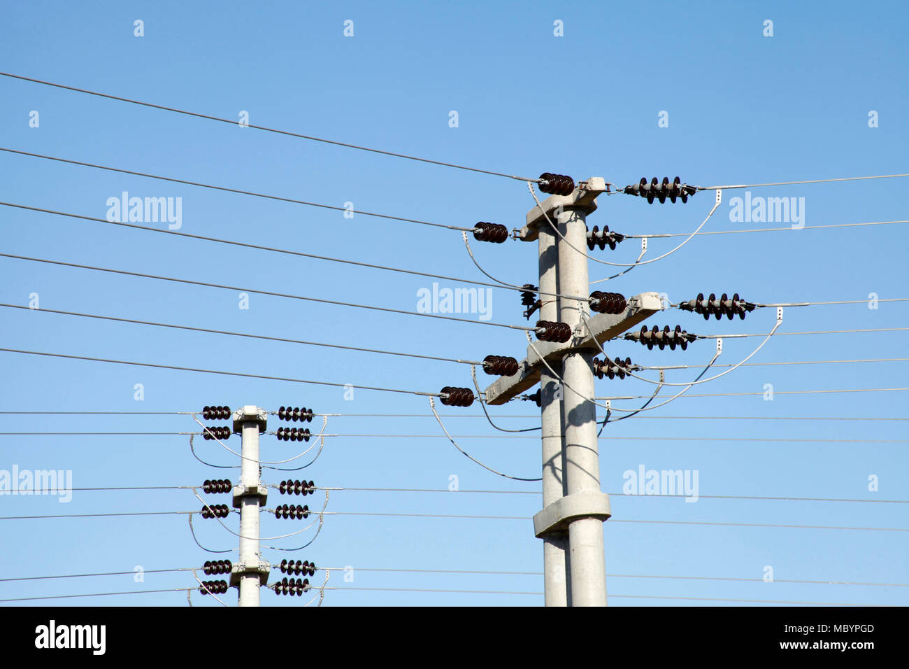 Electric wire on the pole, power Stock Photo - Alamy