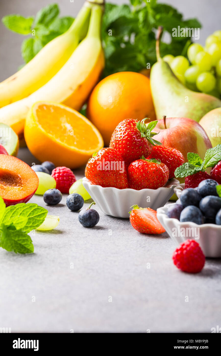 Fresh assorted fruits and berries Stock Photo - Alamy