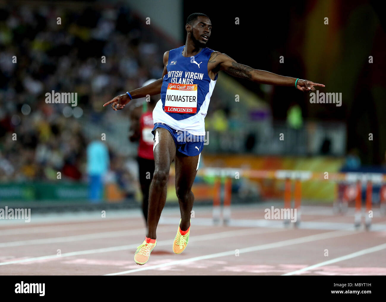 British Virgin Islands' Kyron McMaster celebrates victory in the Men's ...