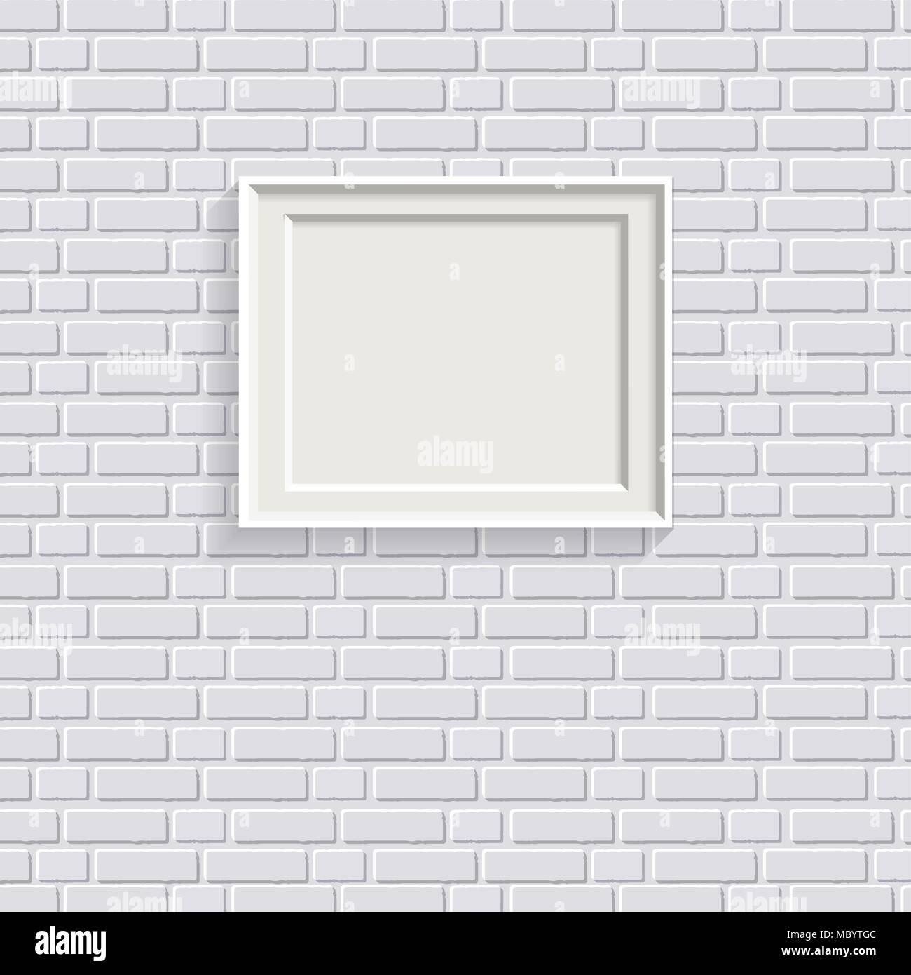 White realistic picture frame on white painted brick wall seamless ...